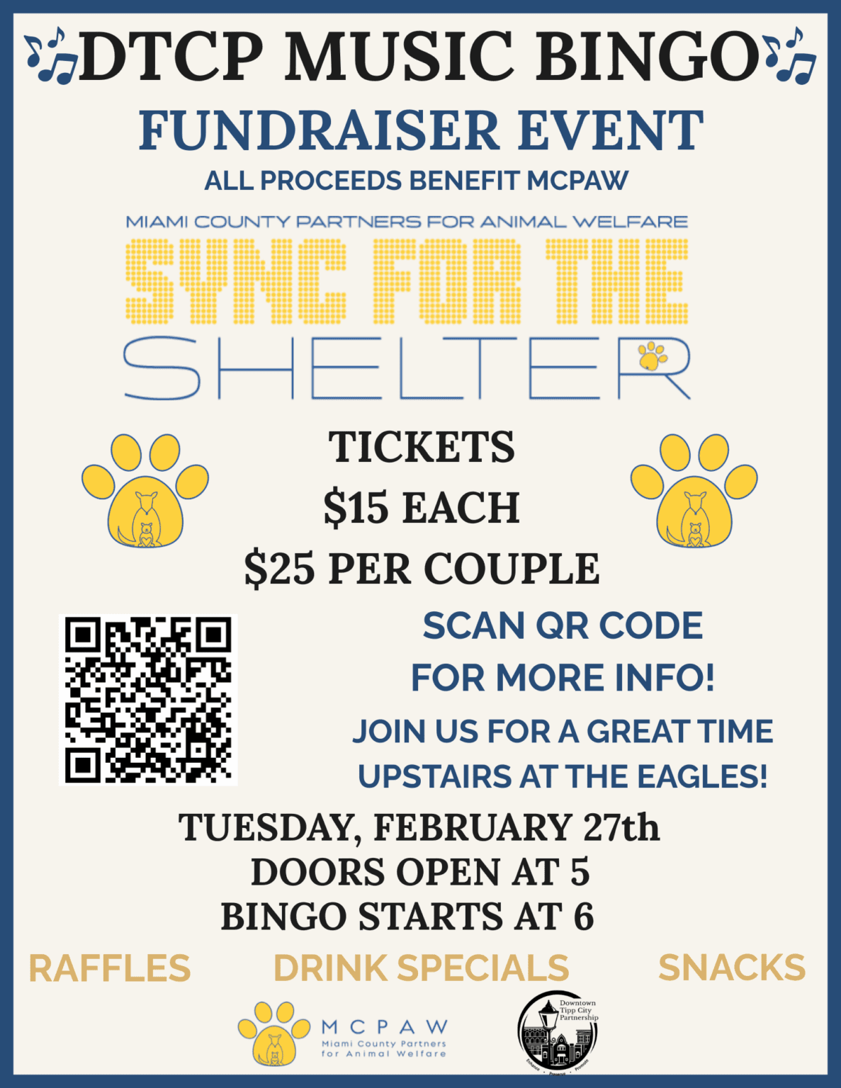 Music Bingo Fundraiser for MCPAW - Downtown Tipp City Partnership